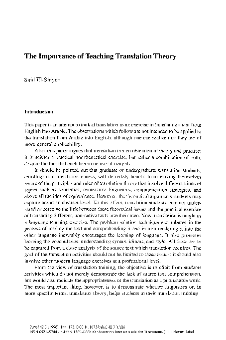 (PDF) The Importance of Teaching Translation Theory