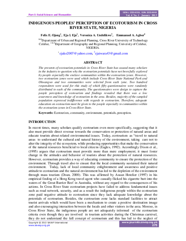 (PDF) Indigenous peoples' perception of ecotourism in Cross River state, Nigeria