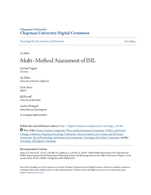 (PDF) Multi-Method Assessment of ISIL | Larry Kuznar - Academia.edu