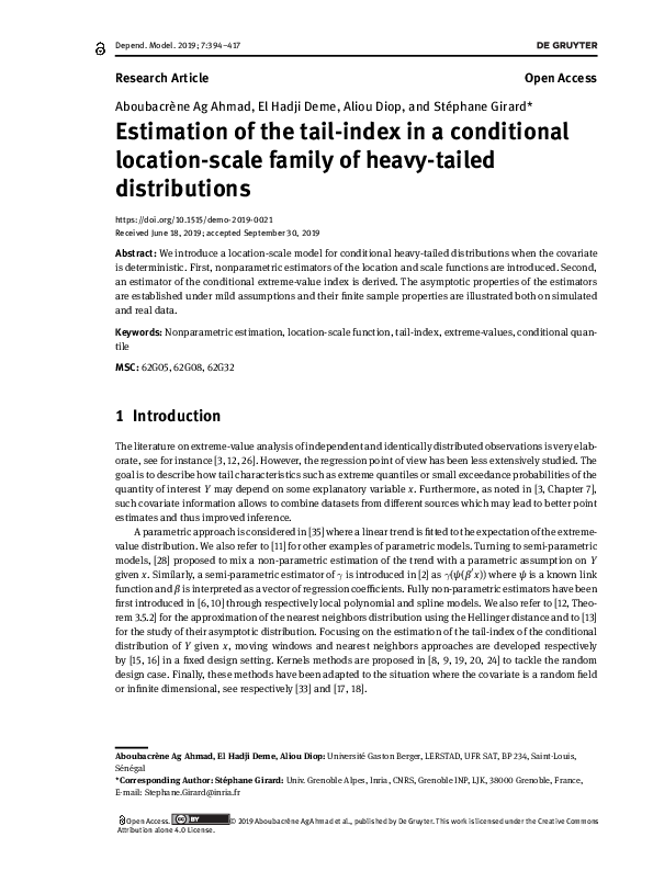 (PDF) Estimation of the tail-index in a conditional location-scale family of heavy-tailed ...