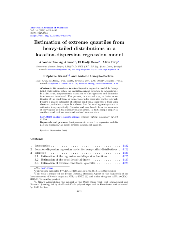 Pdf Estimation Of Extreme Quantiles From Heavy Tailed Distributions In A Location Dispersion