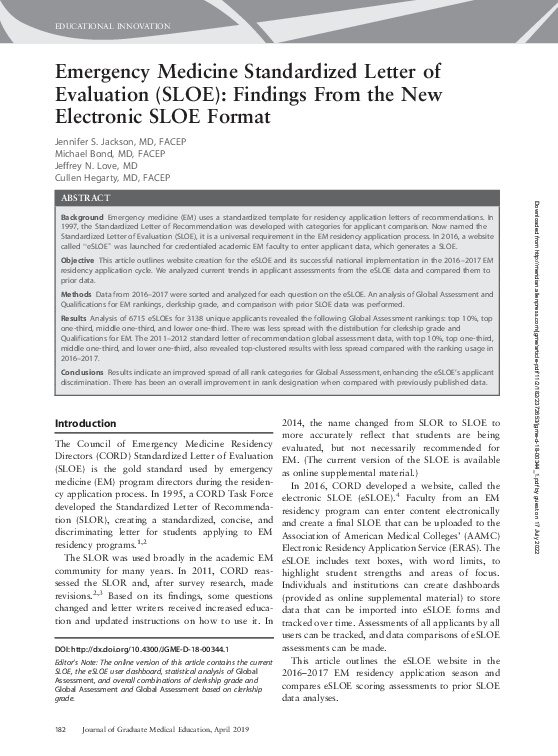 (PDF) Emergency Medicine Standardized Letter of Evaluation (SLOE ...