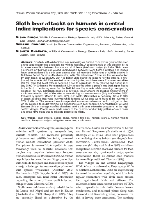 (PDF) Sloth Bear Attacks on Humans in Central India: Implications for ...