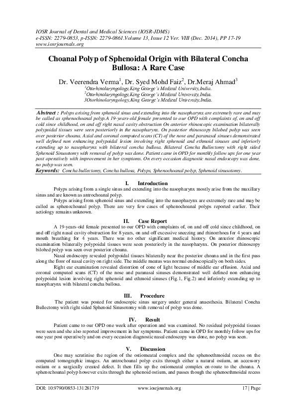 (PDF) Choanal Polyp of Sphenoidal Origin with Bilateral Concha Bullosa ...