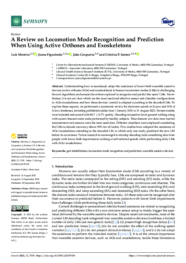 Pdf A Review On Locomotion Mode Recognition And Prediction When Using Active Orthoses And