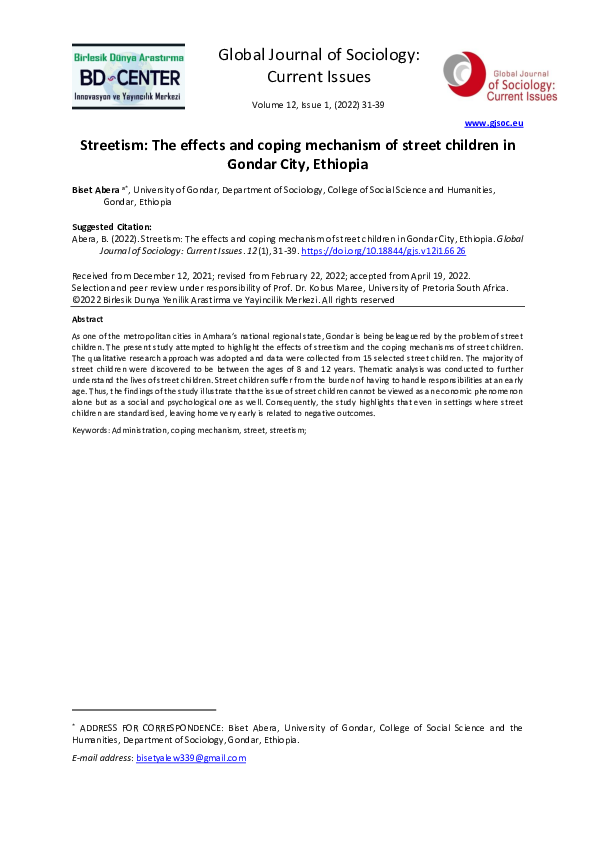 (PDF) Streetism: The effects and coping mechanism of street children in ...