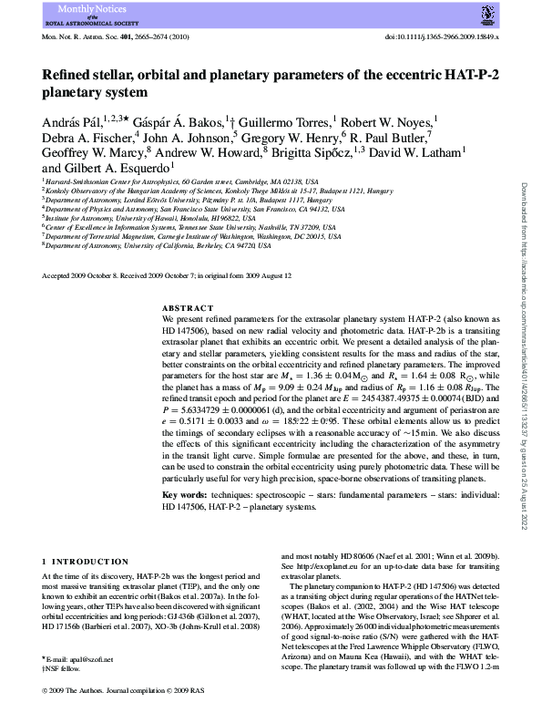 (PDF) Refined stellar, orbital and planetary parameters of the ...