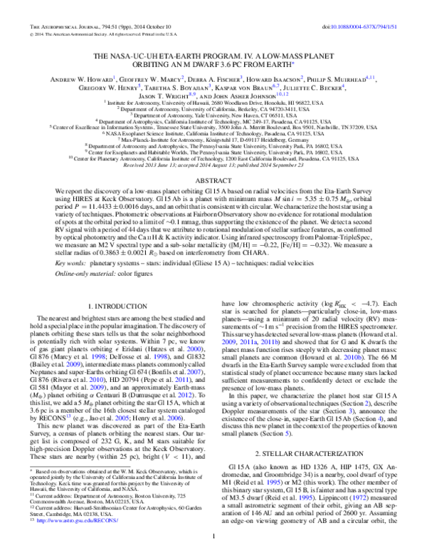 (PDF) The Nasa-Uc-Uh Eta-Earth Program. IV. A Low-Mass Planet Orbiting ...