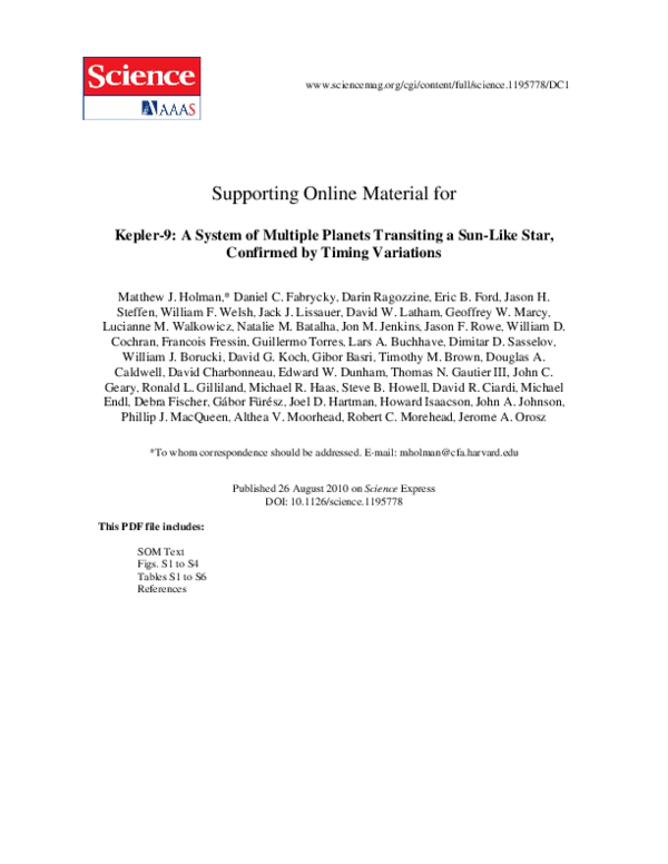 (PDF) Kepler-9: A System of Multiple Planets Transiting a Sun-Like Star ...