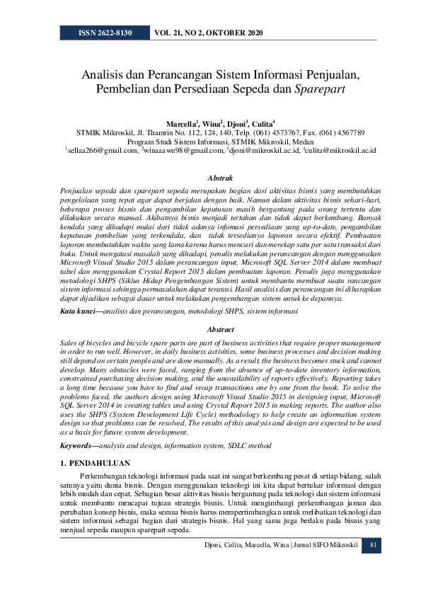 (PDF) Analisis dan Perancangan Sistem Informasi Penjualan, Pembelian dan Persediaan Sepeda dan ...