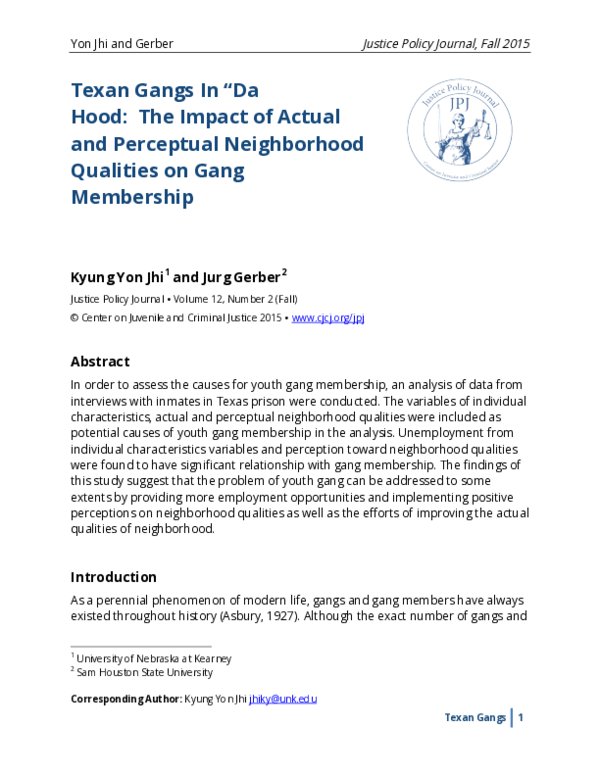 (PDF) Texan Gangs In "Da Hood: The Impact of Actual and Perceptual ...