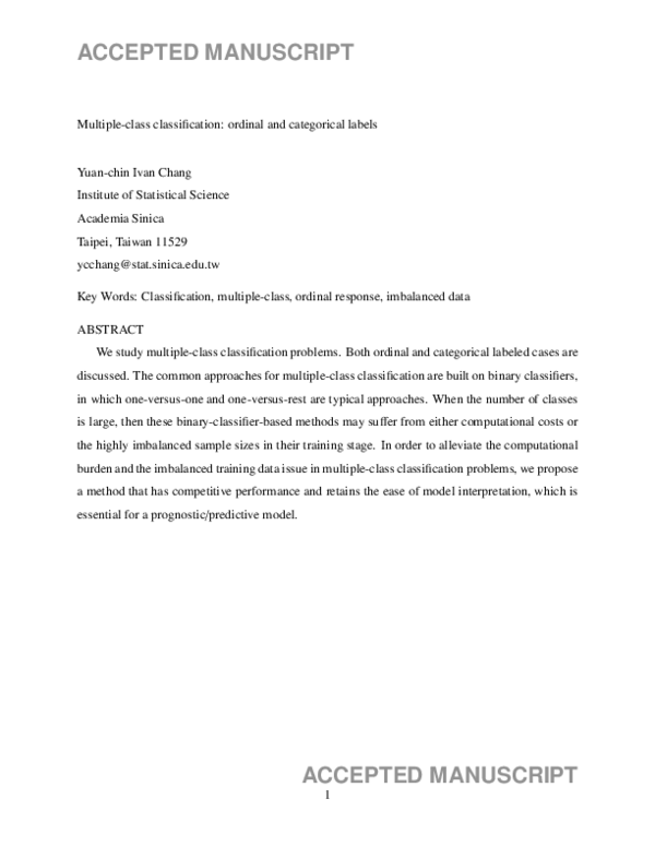 (PDF) Multiple-class classification: Ordinal and categorical labels