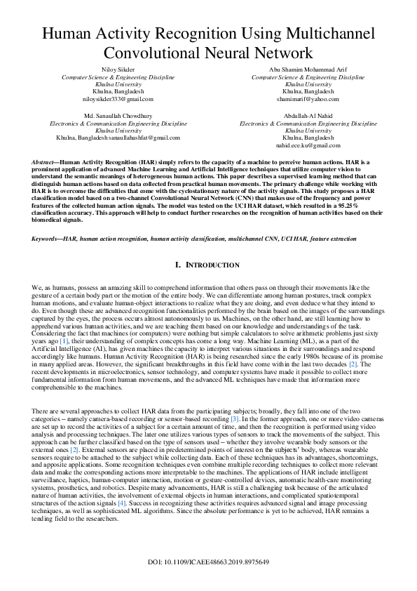 (PDF) Human Activity Recognition Using Multichannel Convolutional Neural Network