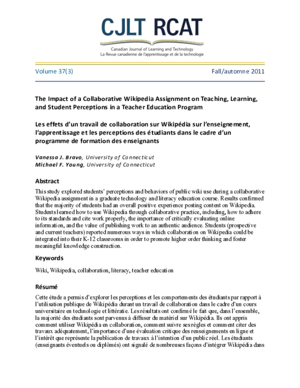 (PDF) The Impact of a Collaborative Wiki Assignment on Teaching and ...