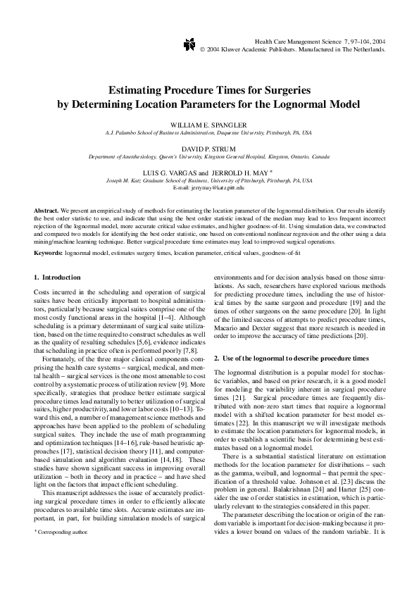 (PDF) Estimating Procedure Times for Surgeries by Determining Location Parameters for the ...
