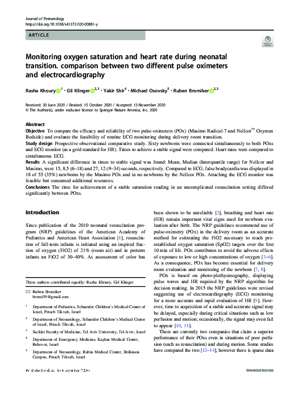 (PDF) Monitoring oxygen saturation and heart rate during neonatal ...