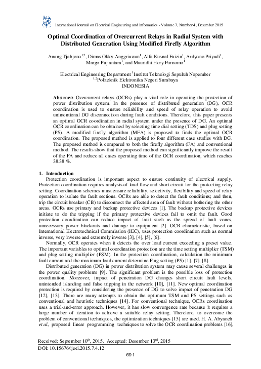 (PDF) Optimal Coordination of Overcurrent Relays in Radial System with Distributed Generation ...