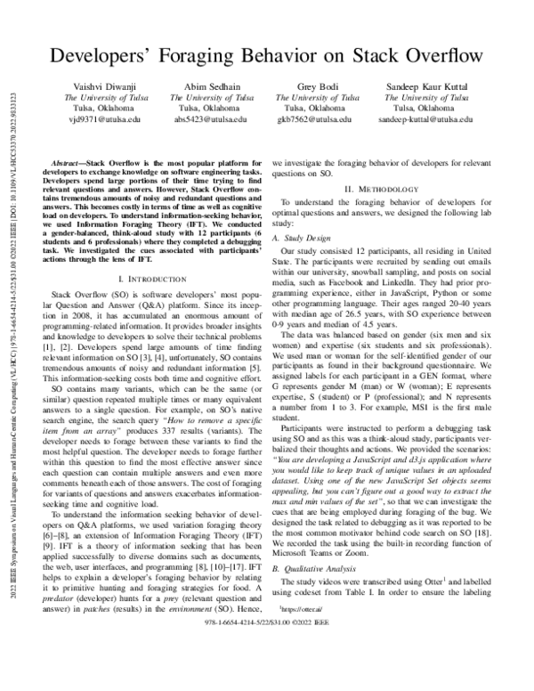 (PDF) Developers’ Foraging Behavior on Stack Overflow