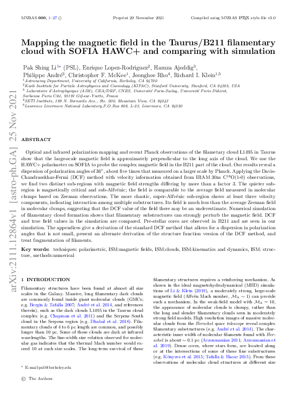 (PDF) Mapping the magnetic field in the Taurus/B211 filamentary cloud ...