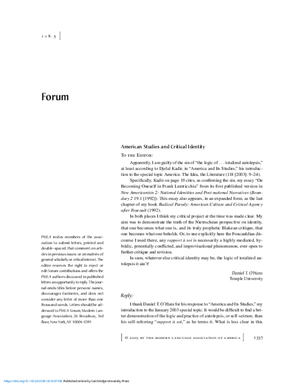 (PDF) American Studies and Critical Identity