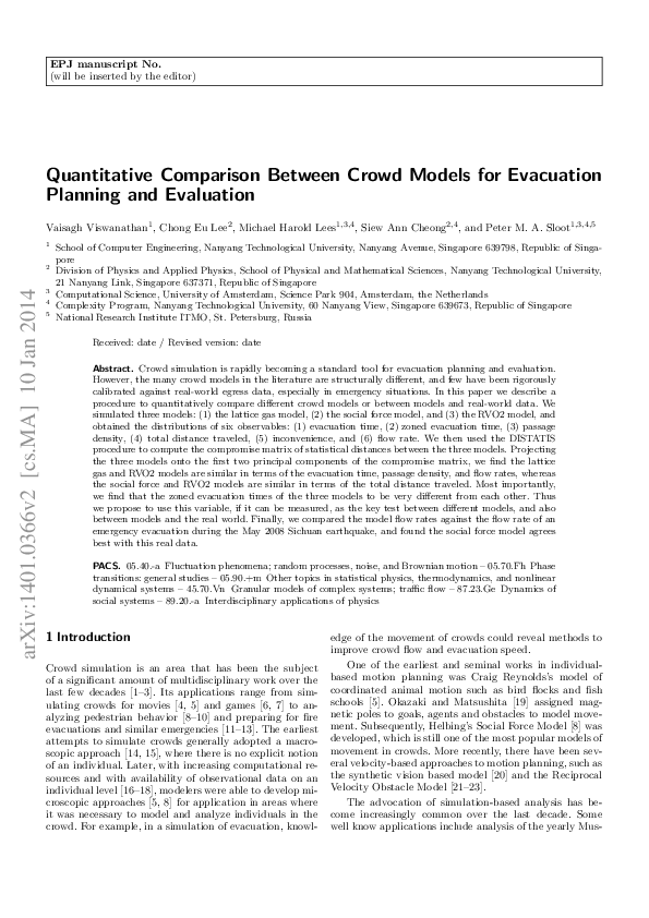 (PDF) Quantitative comparison between crowd models for evacuation ... (PDF) Quantitative comparison between crowd models for evacuation ...