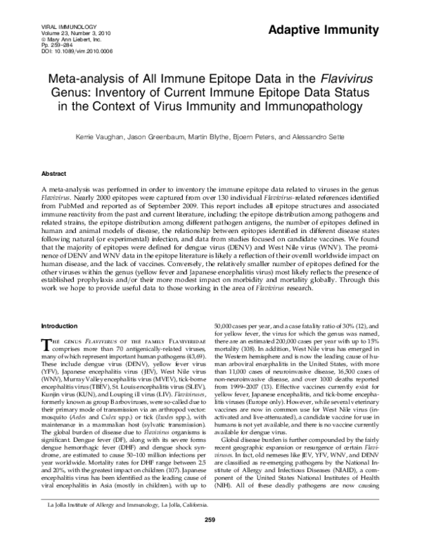 (PDF) Meta-analysis of All Immune Epitope Data in theFlavivirusGenus ...
