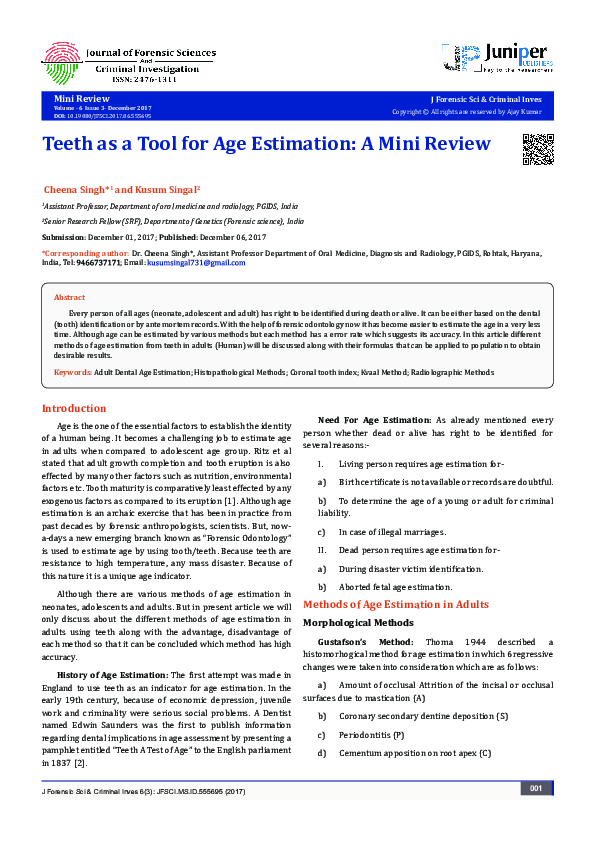 (PDF) Teeth as a Tool for Age Estimation: A Mini Review