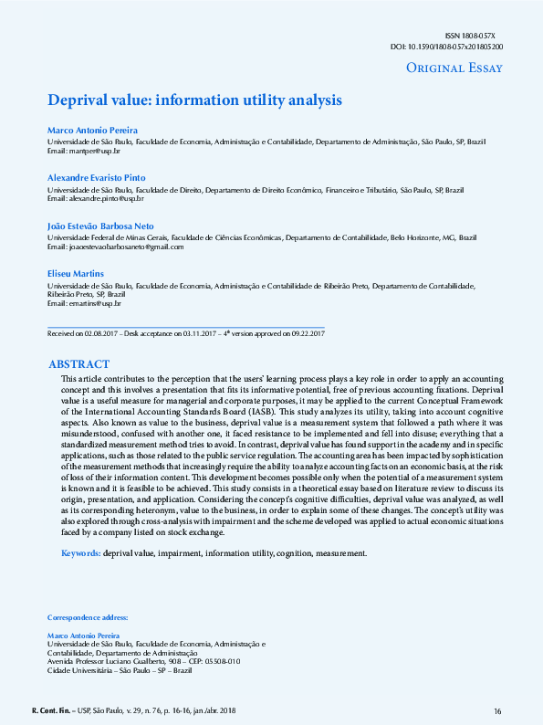 (PDF) Deprival value: análise da utilidade da informação