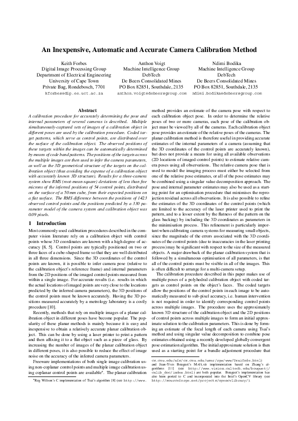 Pdf An Inexpensive Automatic And Accurate Camera Calibration Method