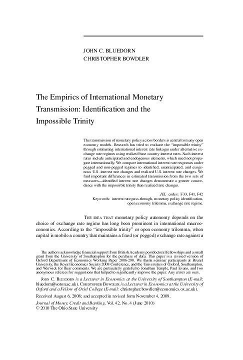 (PDF) The Empirics of International Monetary Transmission ...