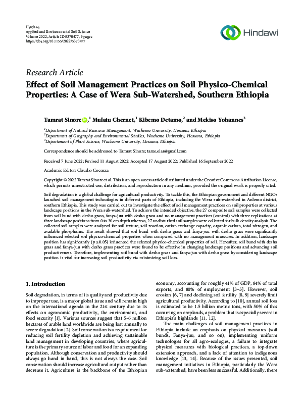 (PDF) Effect of Soil Management Practices on Soil Physico-Chemical Properties: A Case of Wera ...