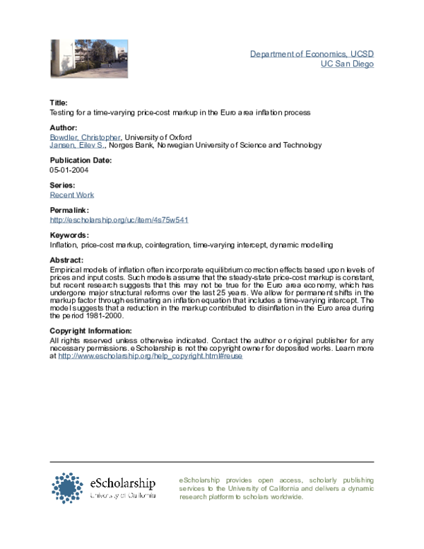 (PDF) Time-Varying Price-Cost Markup in Euro Area
