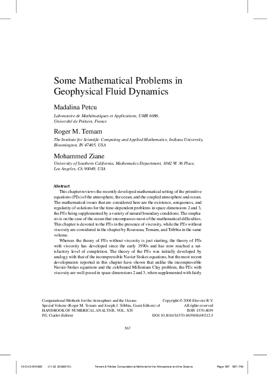 (PDF) Some Mathematical Problems in Geophysical Fluid Dynamics