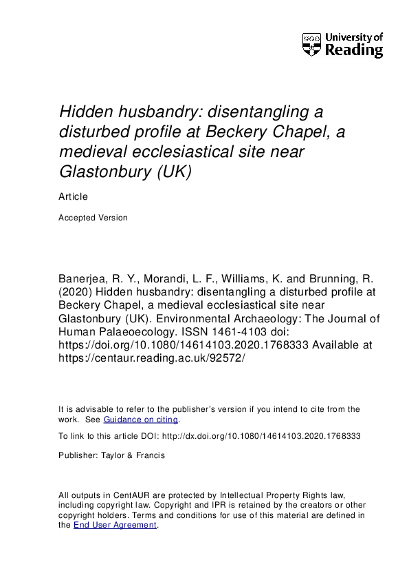 (PDF) Hidden Husbandry: Disentangling a Disturbed Profile at Beckery ...