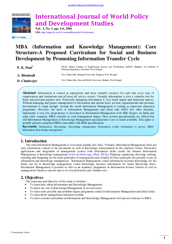 (PDF) MBA (Information and Knowledge Management): Core Structure-A ...