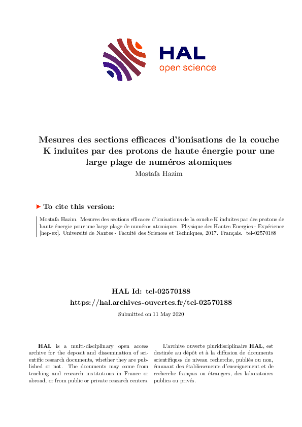 (PDF) Mesures des sections efficaces d'ionisations de la couche K ...