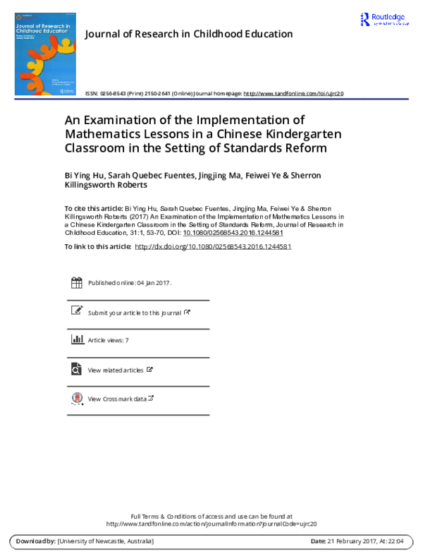 (PDF) An Examination of the Implementation of Mathematics Lessons in a Chinese Kindergarten ...