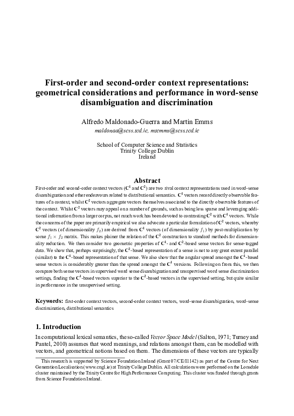 (PDF) First-order and second-order context representations: geometrical ...