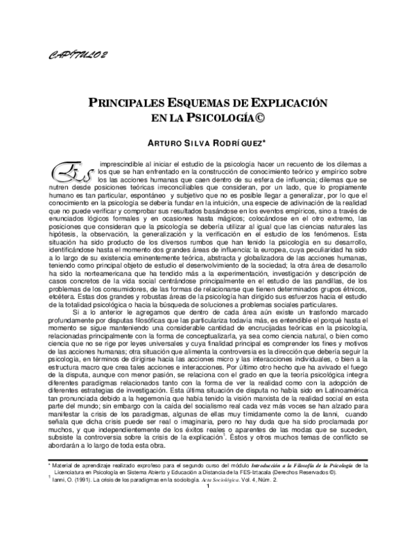 (PDF) Silva, R. Arturo. (2005) Principales esquemas de explicación en la Psicología - | Edith ...