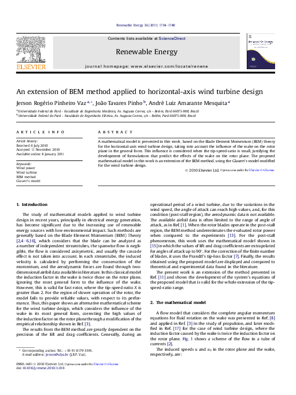 (PDF) An extension of BEM method applied to horizontal-axis wind ...