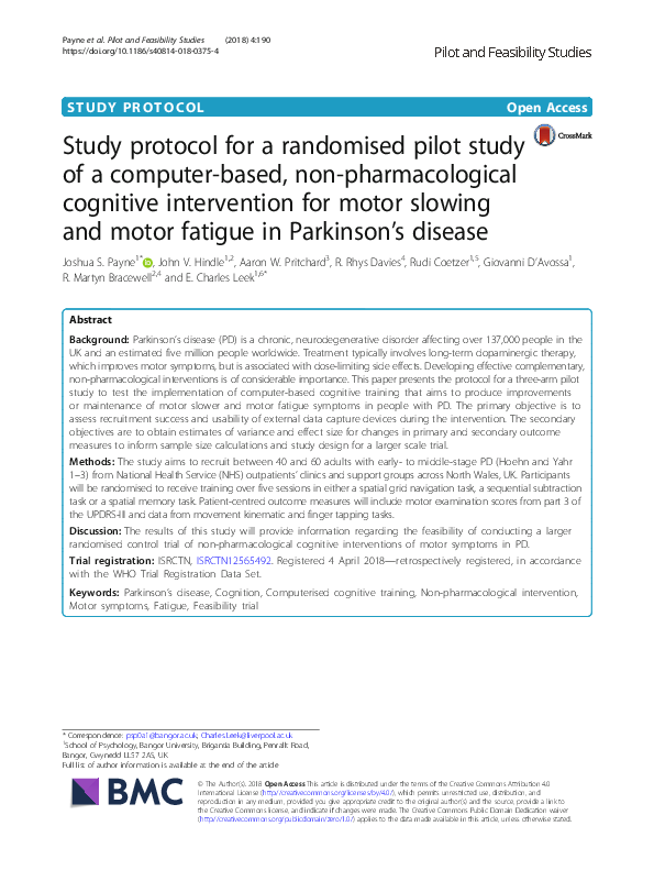 (PDF) Study protocol for a randomised pilot study of a computer-based, non-pharmacological ...