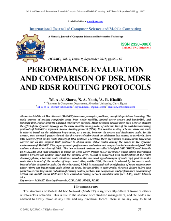 Pdf Performance Evaluation And Comparison Of Dsr Mdsr And Rdsr
