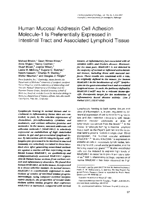 (PDF) Human mucosal addressin cell adhesion molecule-1 is ...