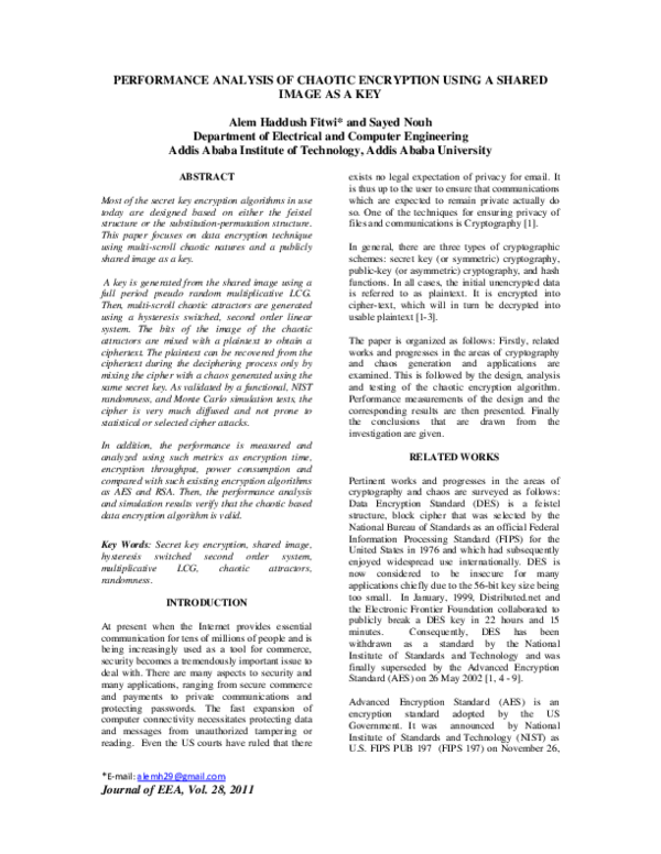 (PDF) Performance Analysis of Chaotic Encryption Using a Shared Image as a Key