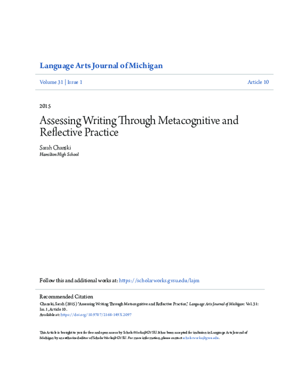 (PDF) Assessing Writing Through Metacognitive and Reflective Practice