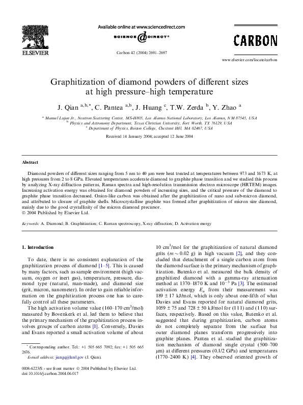 (PDF) Graphitization of diamond powders of different sizes at high ...