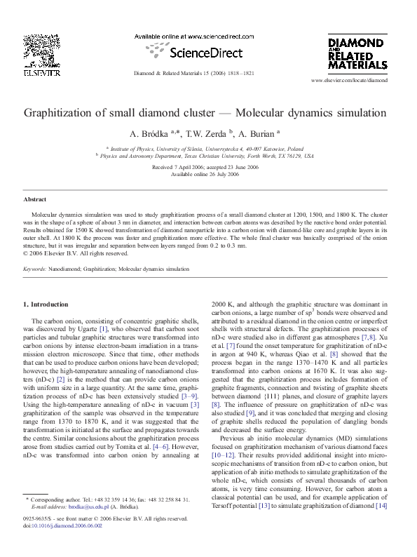 (PDF) Graphitization of small diamond cluster — Molecular dynamics simulation