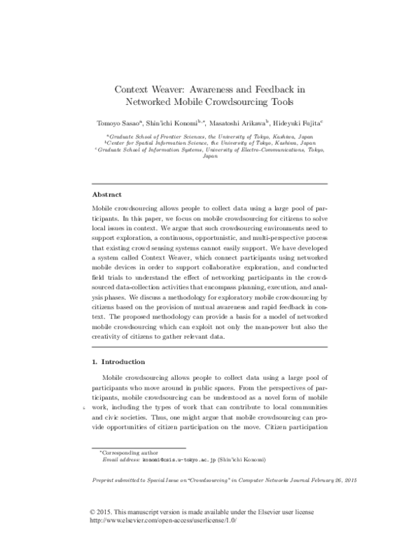 (PDF) Context Weaver: Awareness and feedback in networked mobile ...