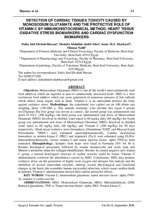 (PDF) Detection of cardiac tissues toxicity caused by Monosodium ...
