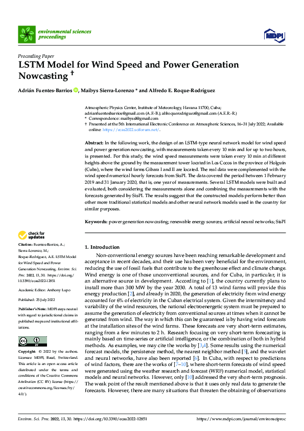 (PDF) LSTM Model for Wind Speed and Power Generation Nowcasting